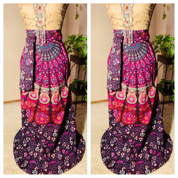 Hand Crafted | Skirts | Boho Maxi Skirt Handmade High Waist Wrap Around ...